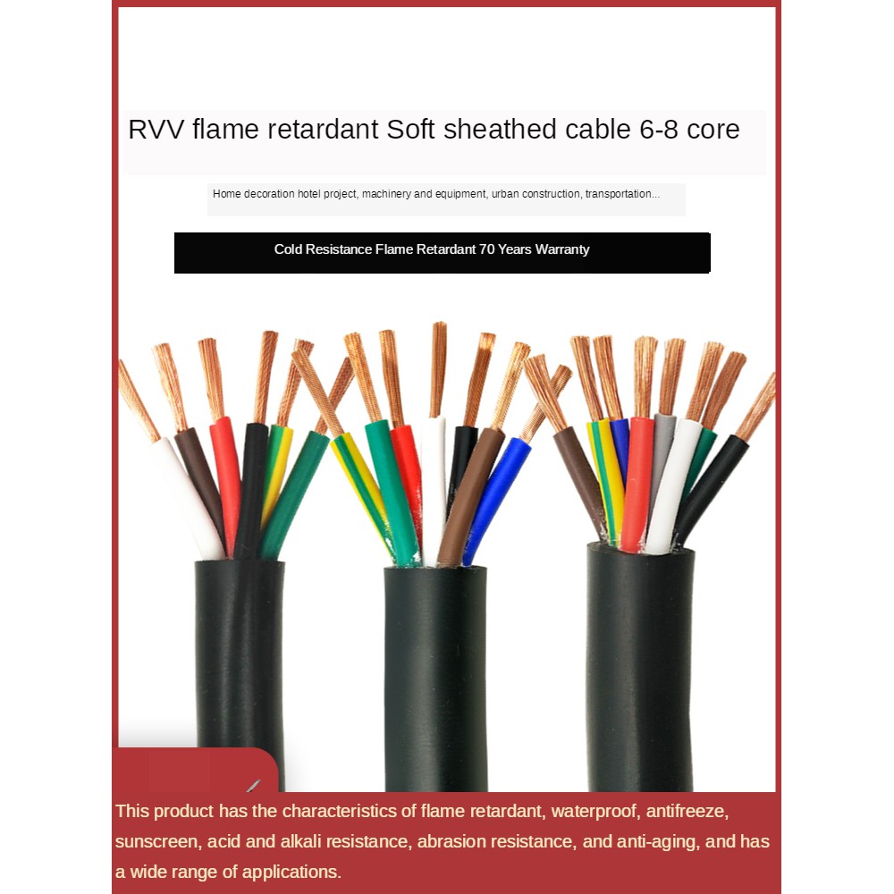 RVV Cable 8 Core Pure Copper Flame Retardant Power Cord Sheath Wire ...
