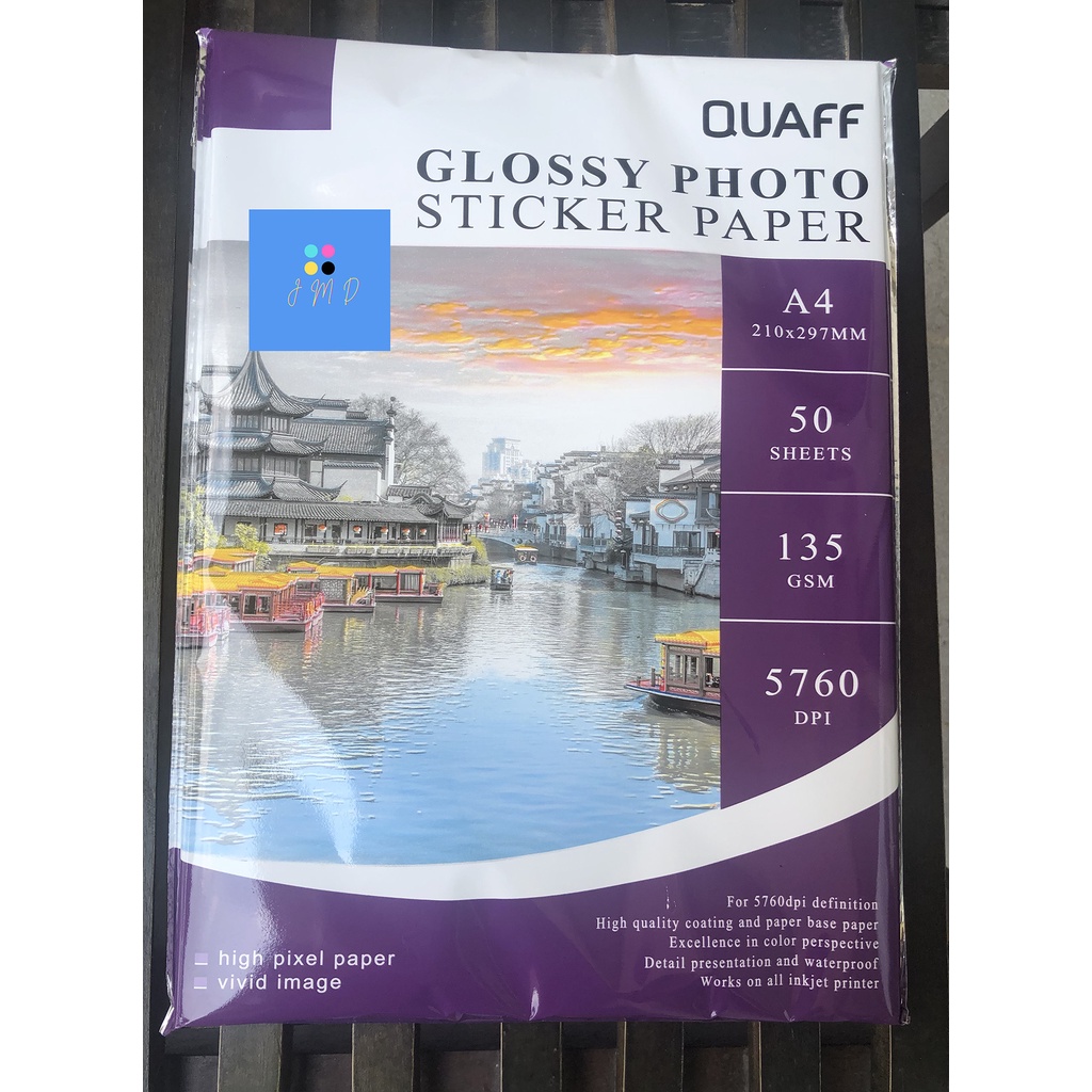 Quaff Glossy Photo Sticker Paper 135gsm A4 Size 8.25x11.75 inches 50 ...