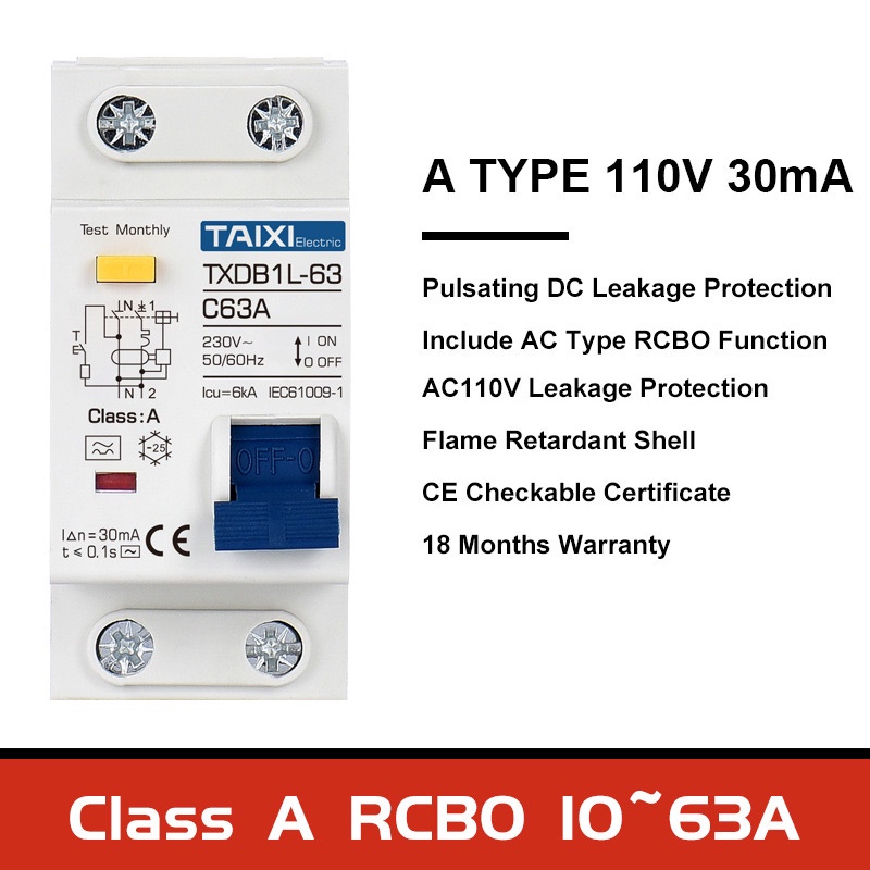 Type A AC CLASS Rcbo 110V 220V RCCB 10A 20a 40A 50A 63A 30mA Residual ...