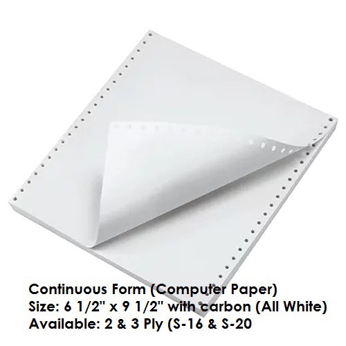 Continuous Form/ Computer Paper 6.5" x 9.5" (6 1/2" x 9 1/2") 2,3 ply S ...