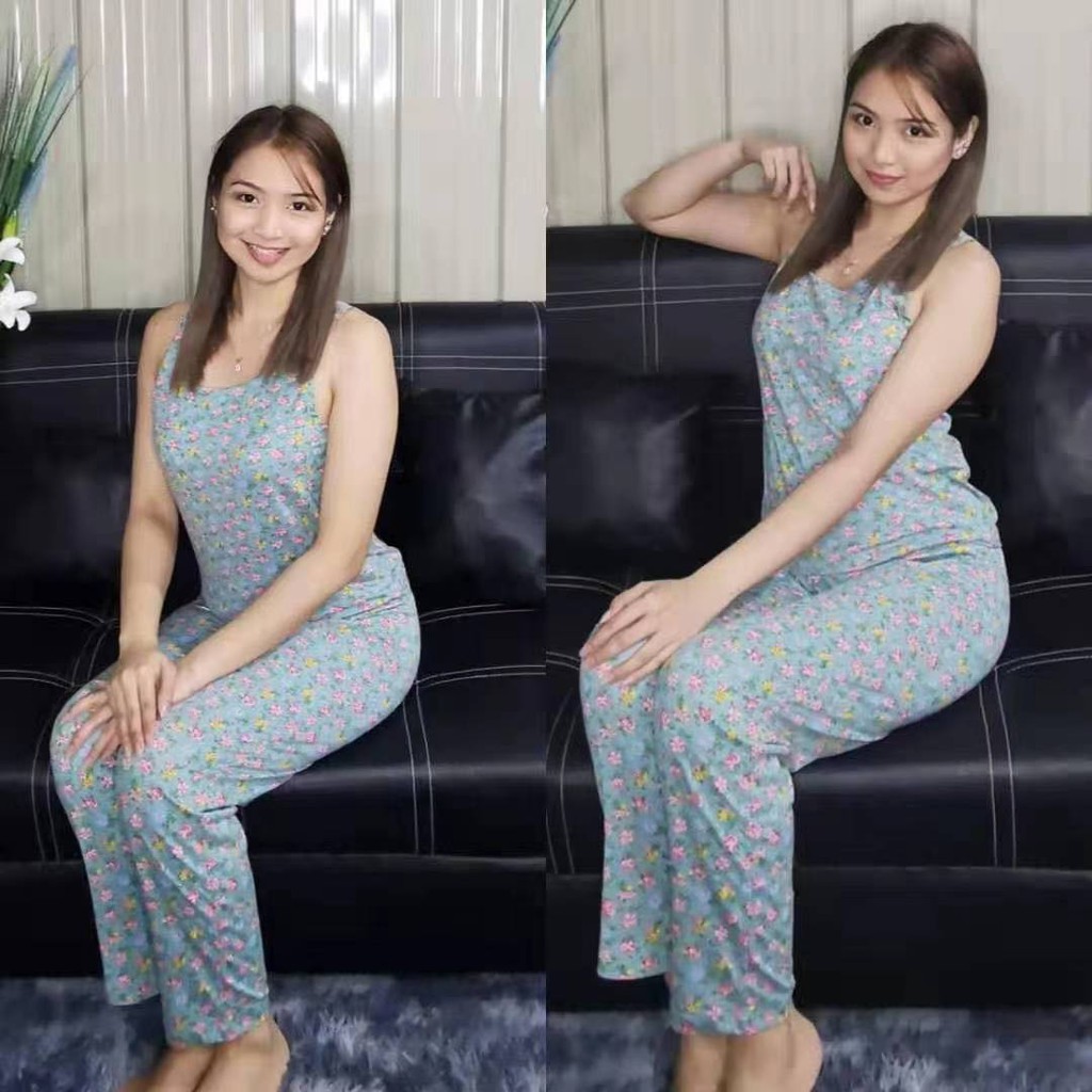 Casual ootd terno suit pajama ( sleeveless top + pants) floral print ...