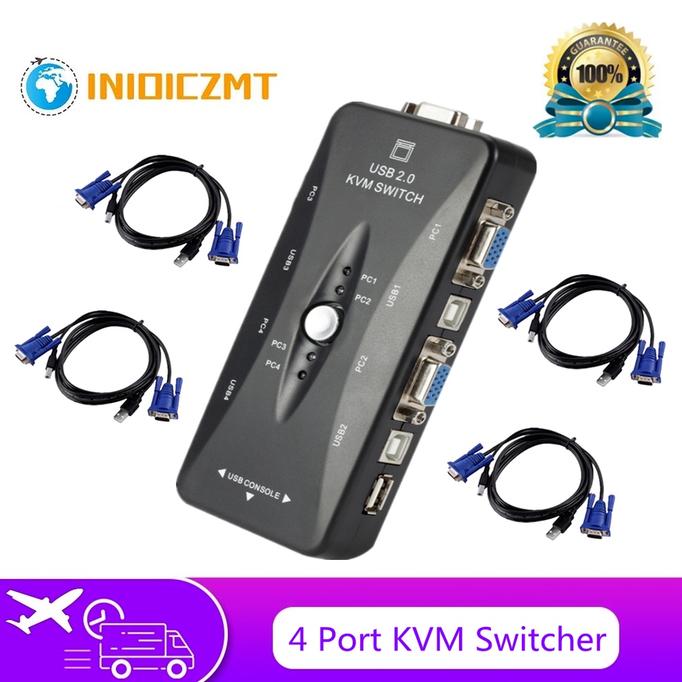 4 Port KVM Switch USB2.0 VGA Splitter Mouse Printer Keyboard Pendrive Share Switcher 1920*1440 ...