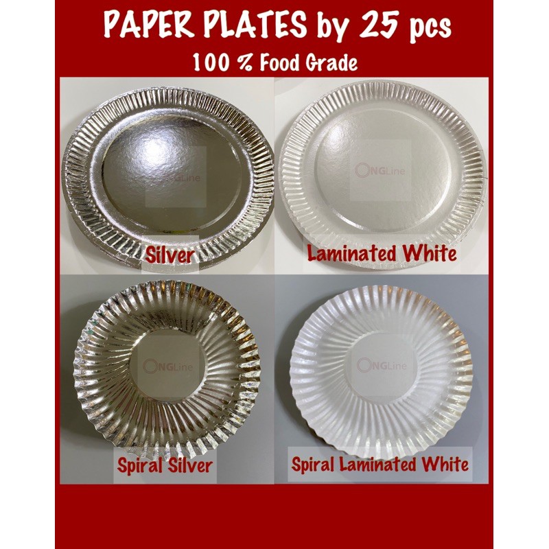 50 pcs / Paper Plate Silver or White Laminated 9” and 7.5” | Shopee ...