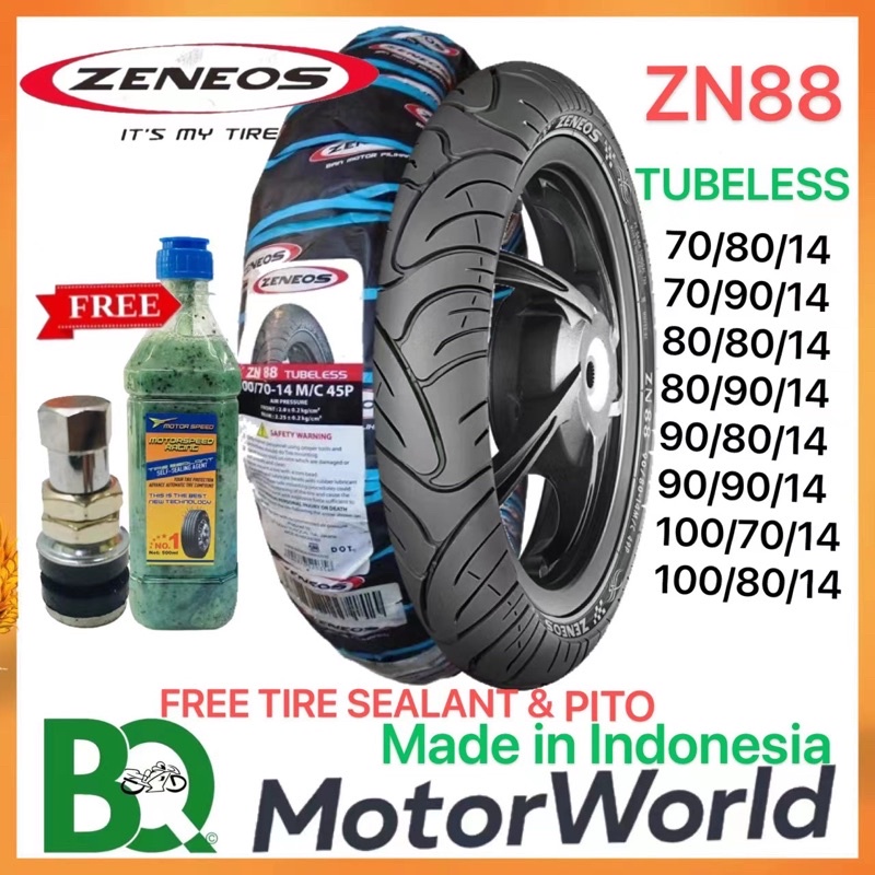 ZENEOS ZN88 MOTORCYCLE TIRE GULONG FREE TIRE SEALANT &PITO TUBELESS 70 ...