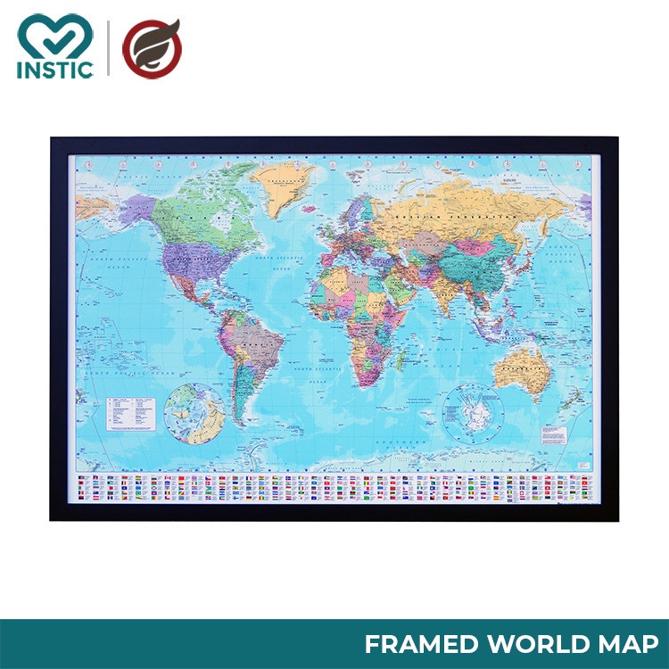 Frambie Framed World Map A1 Modern Office World Map Print with Frame ...