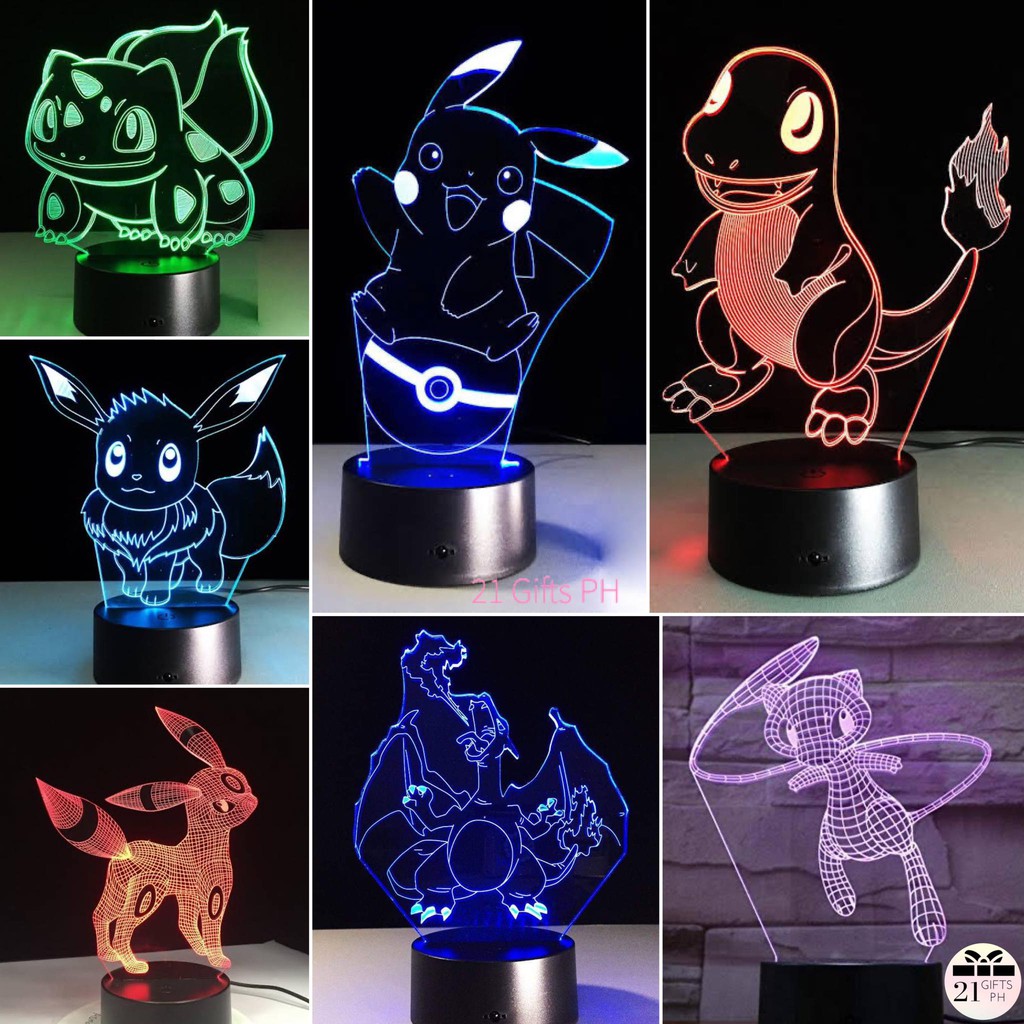 POKEMON Onhand 3D Acrylic LED Lamp Pikachu Charmander Bulbasaur Eevee ...