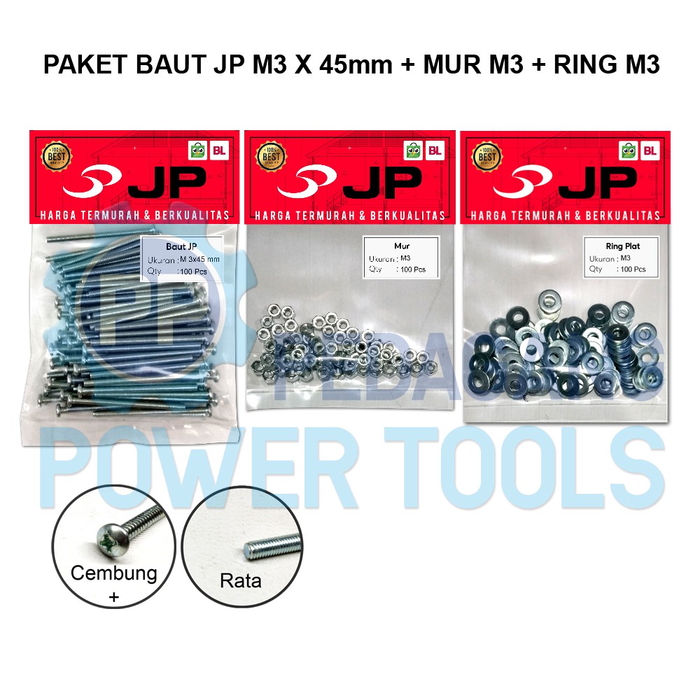 PACKAGE 3 SET JP M 3x45 BOLT NUT M PLATERing 3 x 45 M3 NUT CONTENTS 100 ...