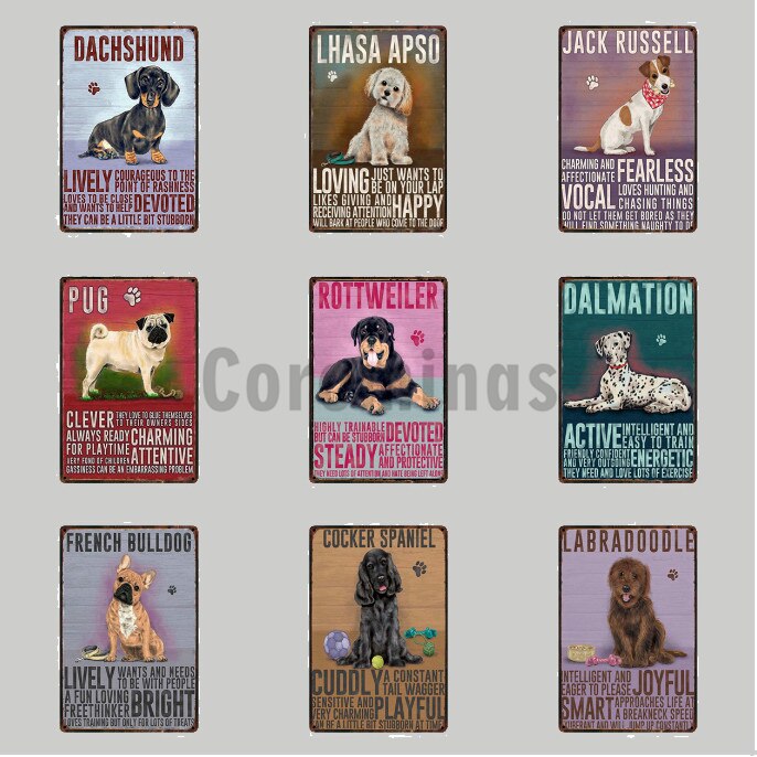 2020 Vintage Pet Metal Sign Cartoon Dogs Pug Metal Tin Decor Tin ...