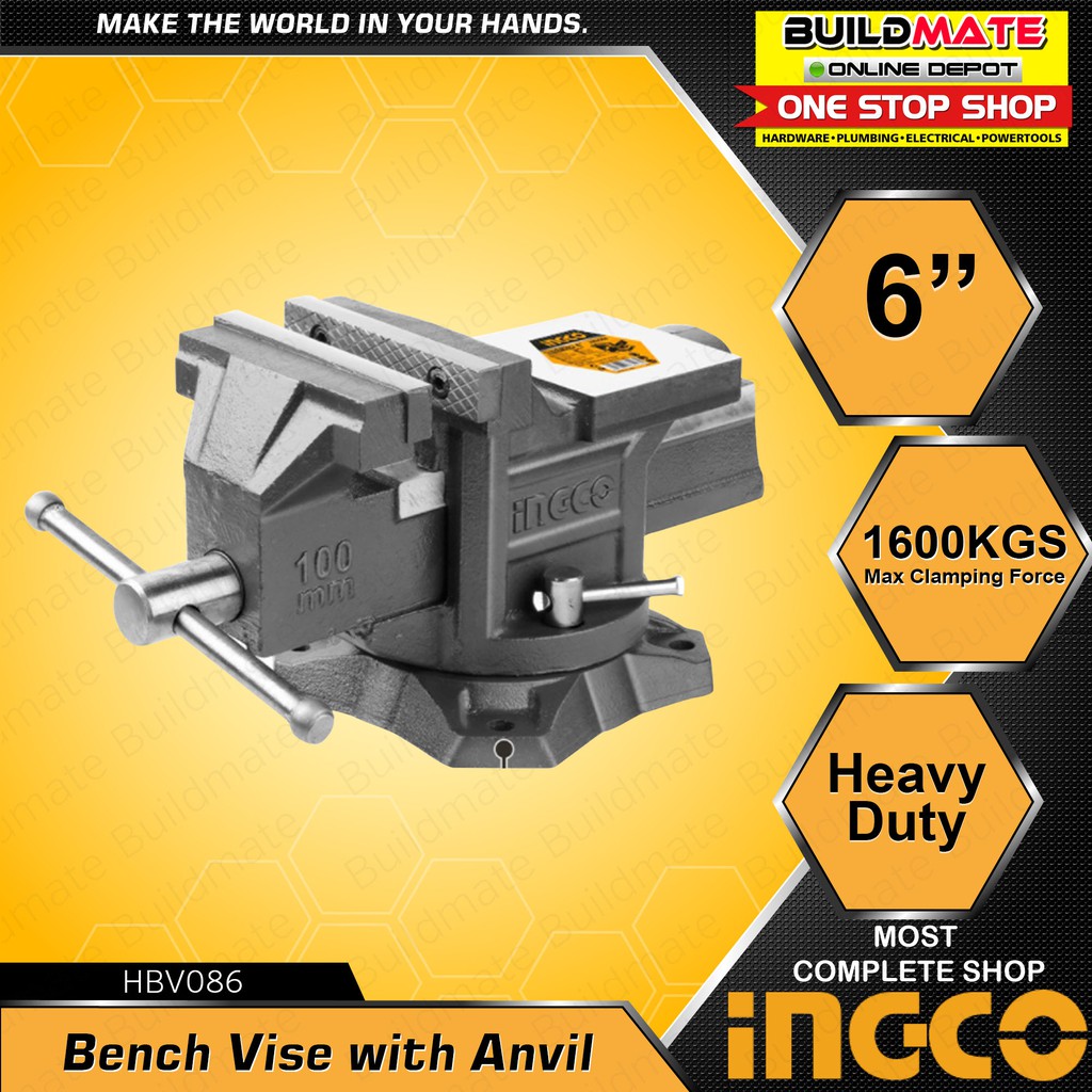 INGCO Anvil Bench Vice 6" Inch 150mm With Anvil Body Cast Iron Gato ...