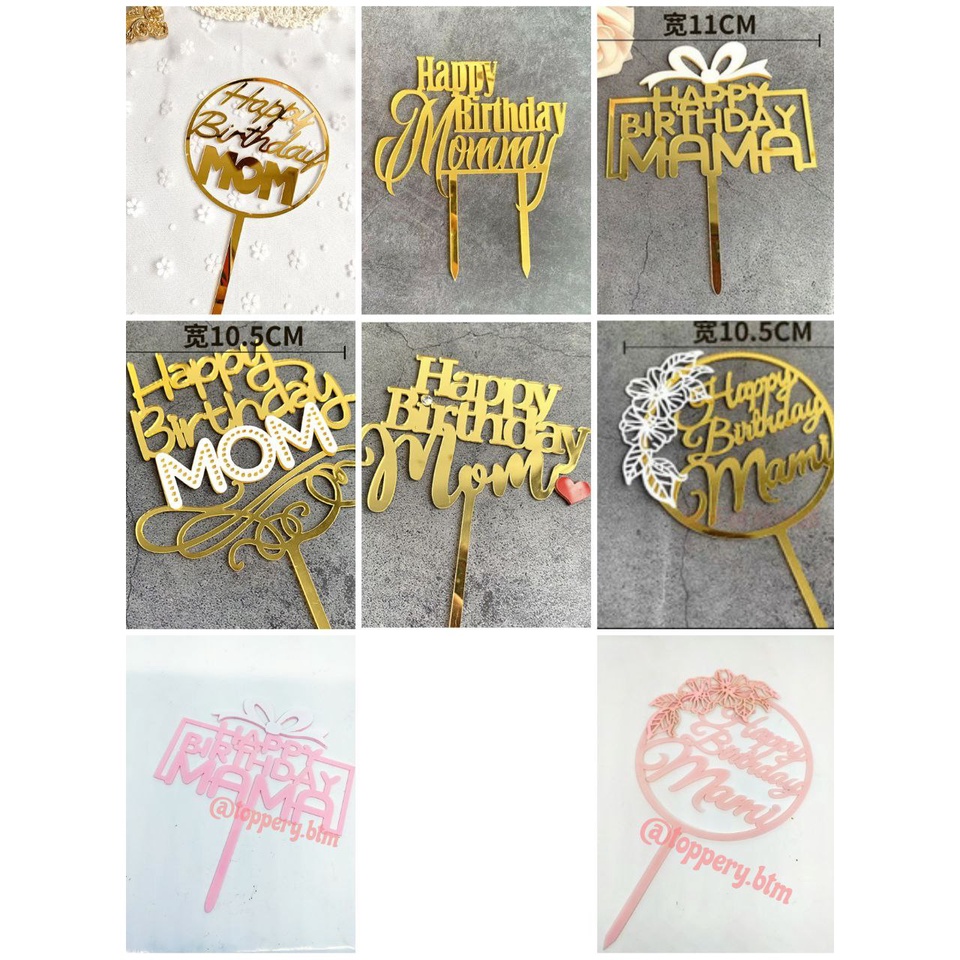 Cake TOPPER ACRYLIC HAPPY BIRTHDAY MAMI, MAMA, MOM GOLD PINK/ CAKE ...