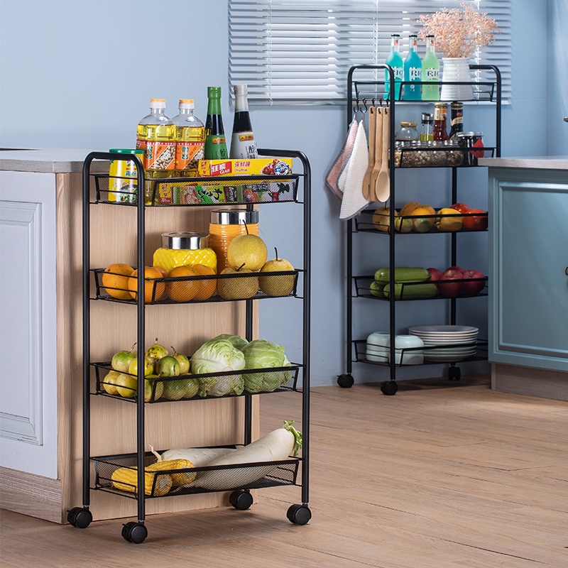 Rolling Storage Rack Cart with Wheels, 4 Tier Mesh Wire Rolling Cart ...