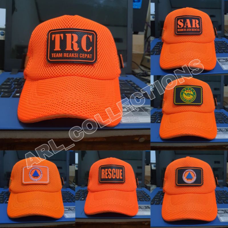 Double MES ORANGE BPBD/RESCUE/TRC/SAR/ VELCRO NET HAT + 3 RUBBER PATCHES | Shopee Philippines