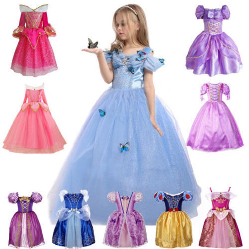 Princess Kids Girls Fancy Dress Rapunzel Belle Cinderella Cosplay Sofia ...