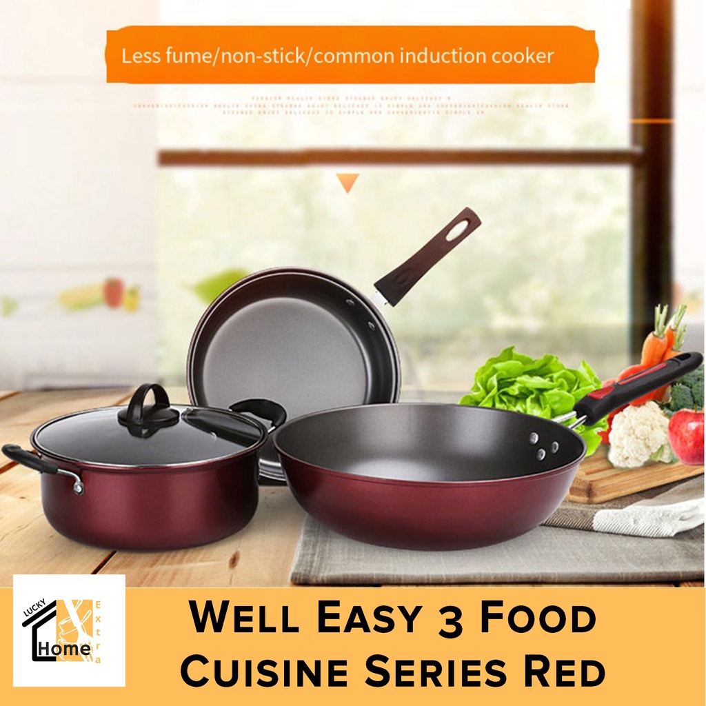 Lucky 3 in 1 Non-Stick Cookware Set Cooking Pan & Pot | Shopee Philippines