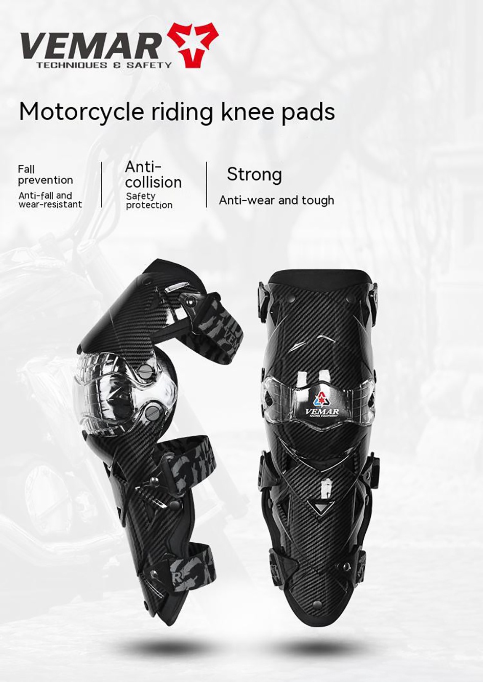 Vemar 4pcs Motorcycle Knee Brace Pad MX MTB DH ATV Motocross Knee Guard ...