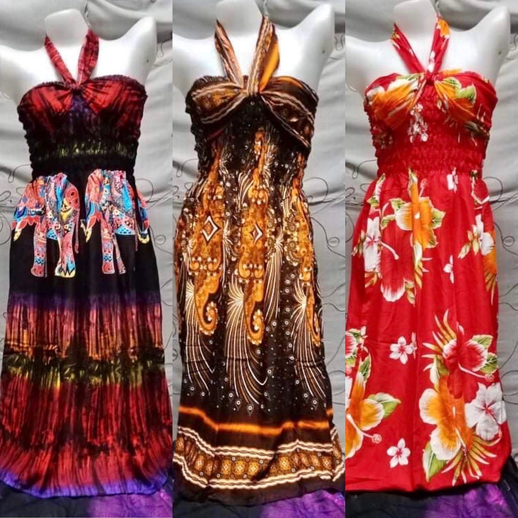 BKD011 Challis Halter Dress Summer Smocking Daster | Shopee Philippines