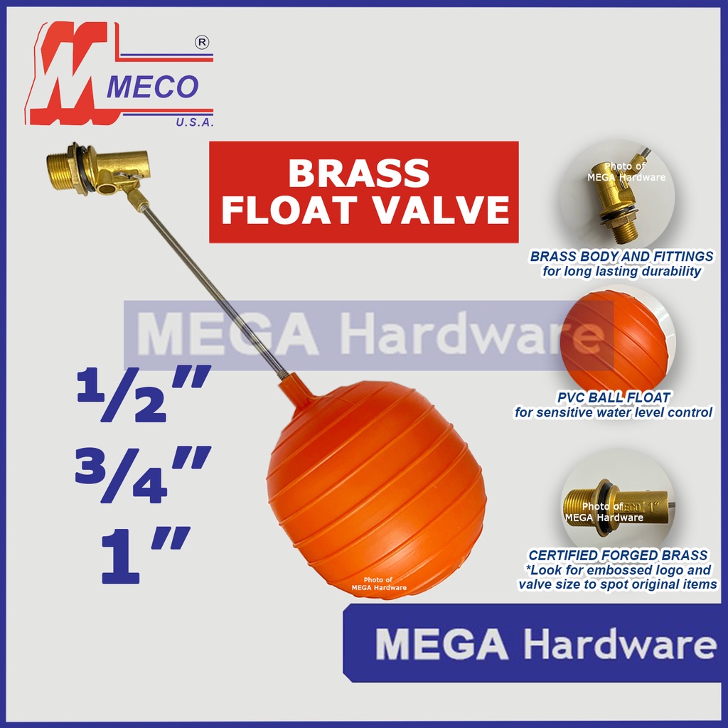 MECO Forged Brass Float Valve (1/2", 3/4", 1") Fitting / PVC Plastic ...