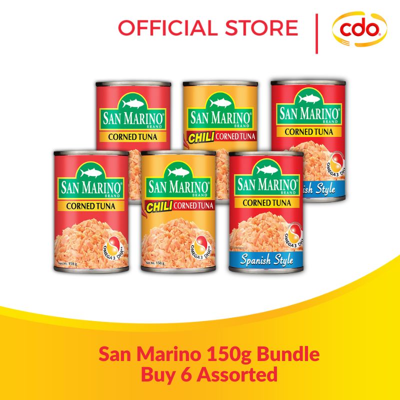 SAN MARINO Assorted Bundle (2x Corned Tuna 150g + 2x Chili Corned Tuna 150g + 2x Spanish Style ...