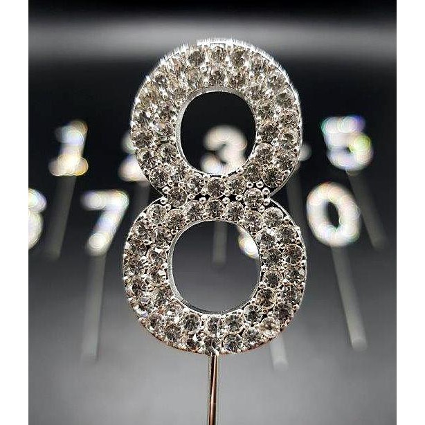 Elegant Metal Silver Number Cake Topper w/ Stones / Rhinestones ...