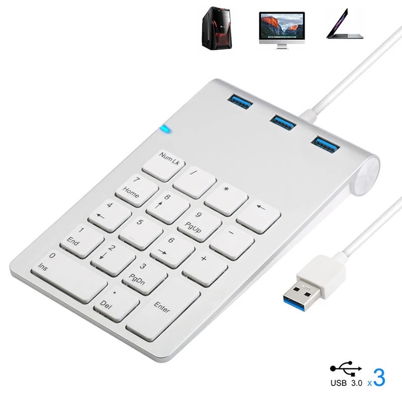 USB Numeric Keypad 18 Keys with Three USB 3.0 Hubs for Mini Digital ...