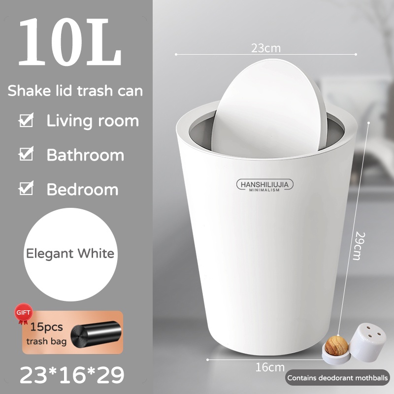 10L Trash Can With Cover Big Trash Bin Bedroom Toilet Garbage Bin Trash ...