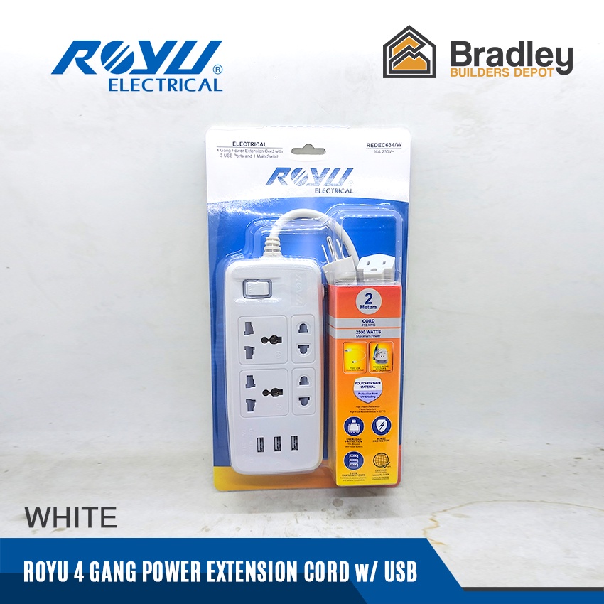 Royu 4 Gang Power Extension Cord with USB Ports (White | Gray) | Shopee ...