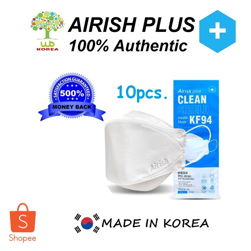 AIRISH PLUS Clean Shield KF94 Health Mask (White) 10pcs. Made in Korea ...