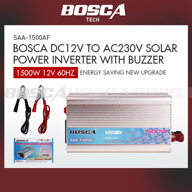BOSCA Solar Power Inverter 1500 Watt DC 12V To AC 220-230V Car Volt ...