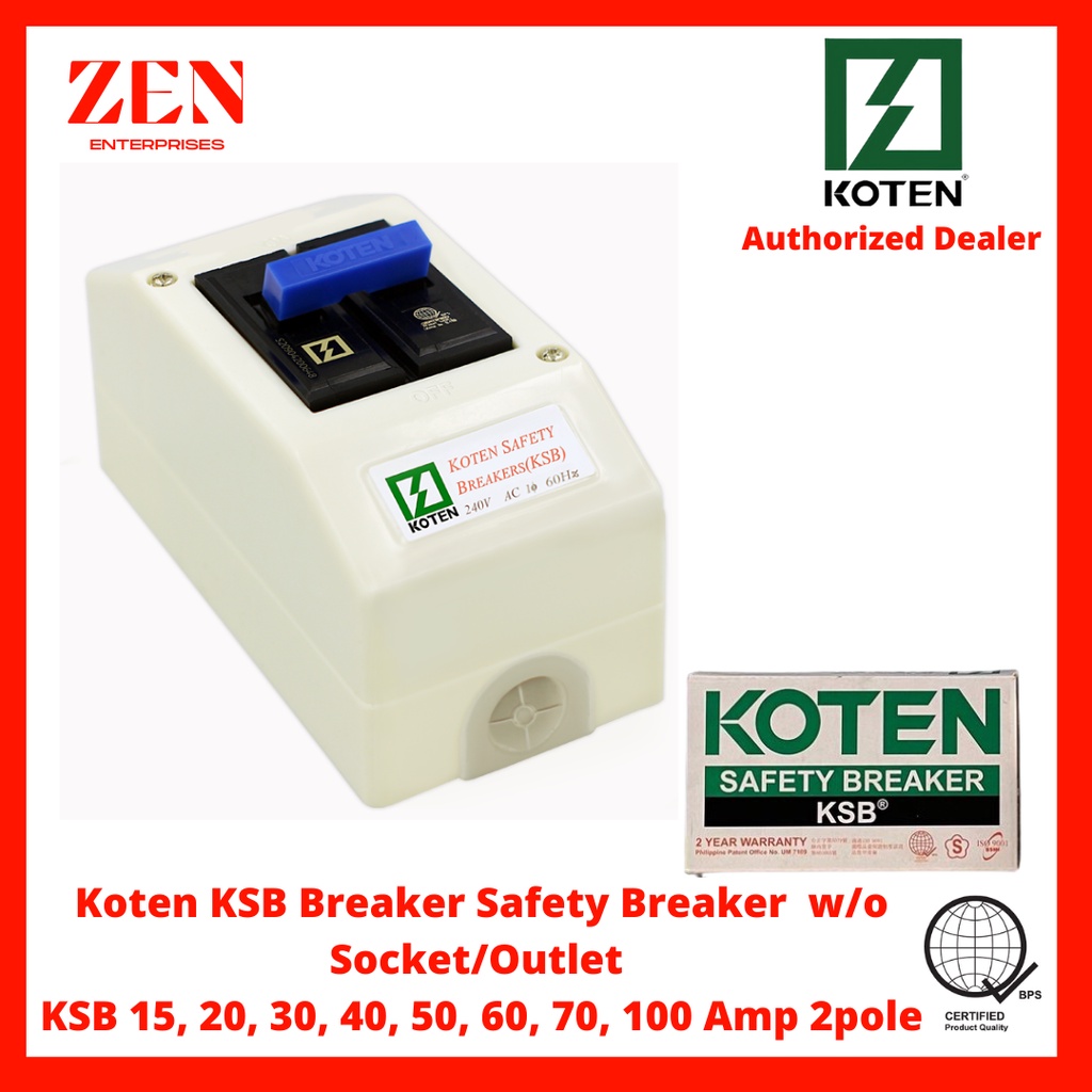 Koten KSB Breaker Safety Breaker w/ & w/o Socket/Outlet KSB 15, 20, 30, 40, 50, 60, 70, 100 Amp ...