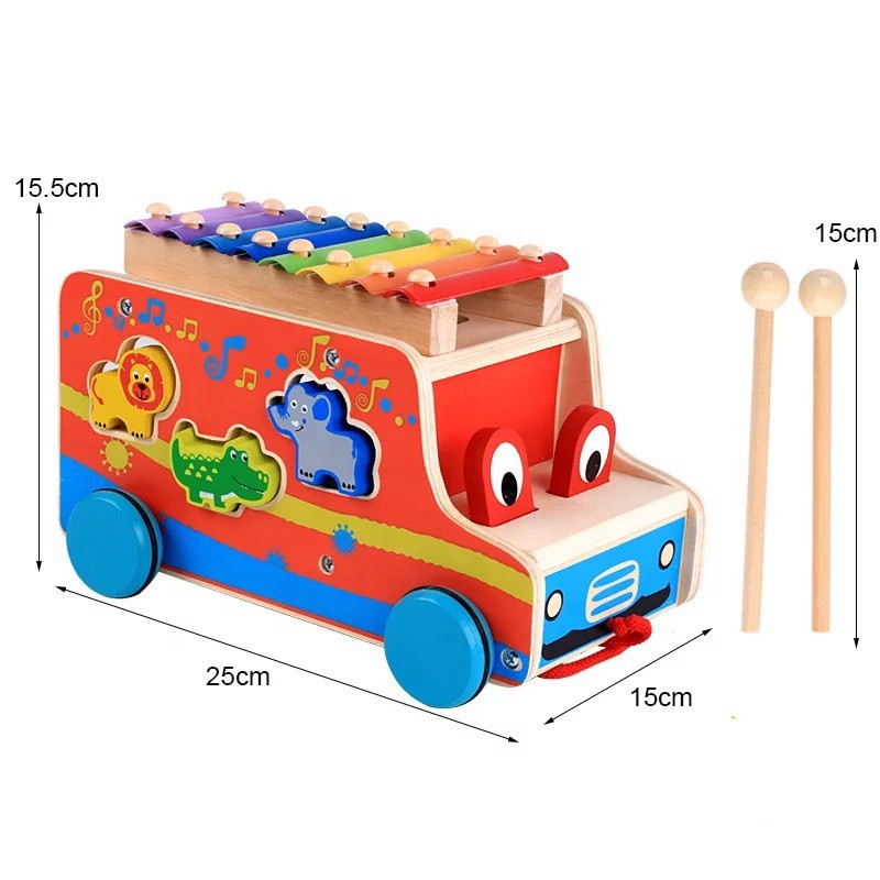 Funny Multifunctional Pull Bus 3 in 1 Developmental Wooden Blocks ...