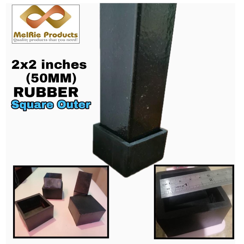 2X2 inches (50MM) SQUARE OUTER HEAVY DUTY Tubular Rubber Footing ...