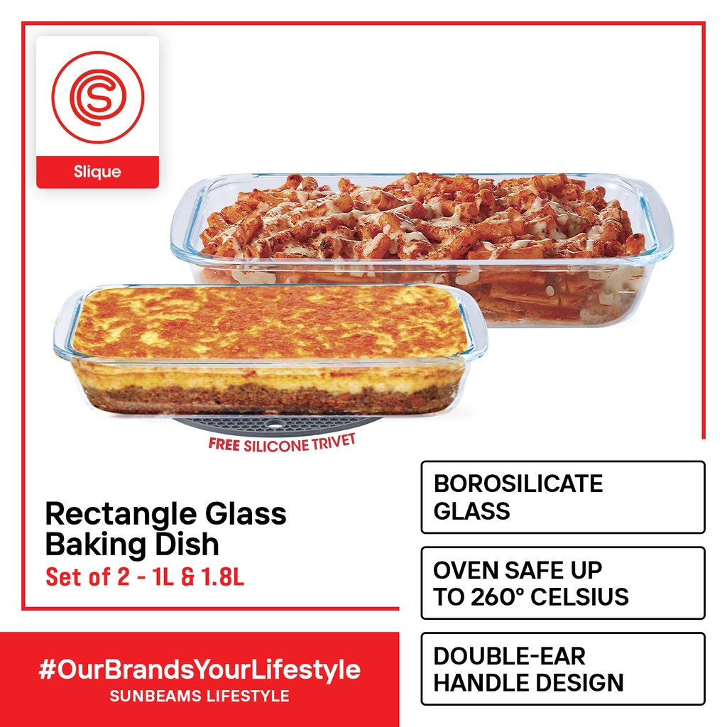 SLIQUE Glass Baking Dish [Set of 2] 1L & 1.8L Borosilicate | Microwave ...
