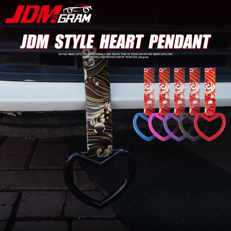 JDMGRAM Heart Shape Car Tsurikawa Ring JDM Auto Roof Handle Charm Strap ...