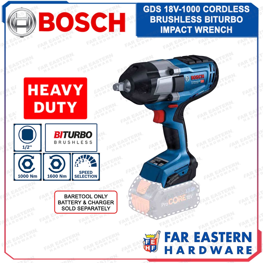 BOSCH GDS 18V-1000 Cordless Brushless Biturbo Impact Wrench 1/2" Baretool RBPT18 | Shopee ...
