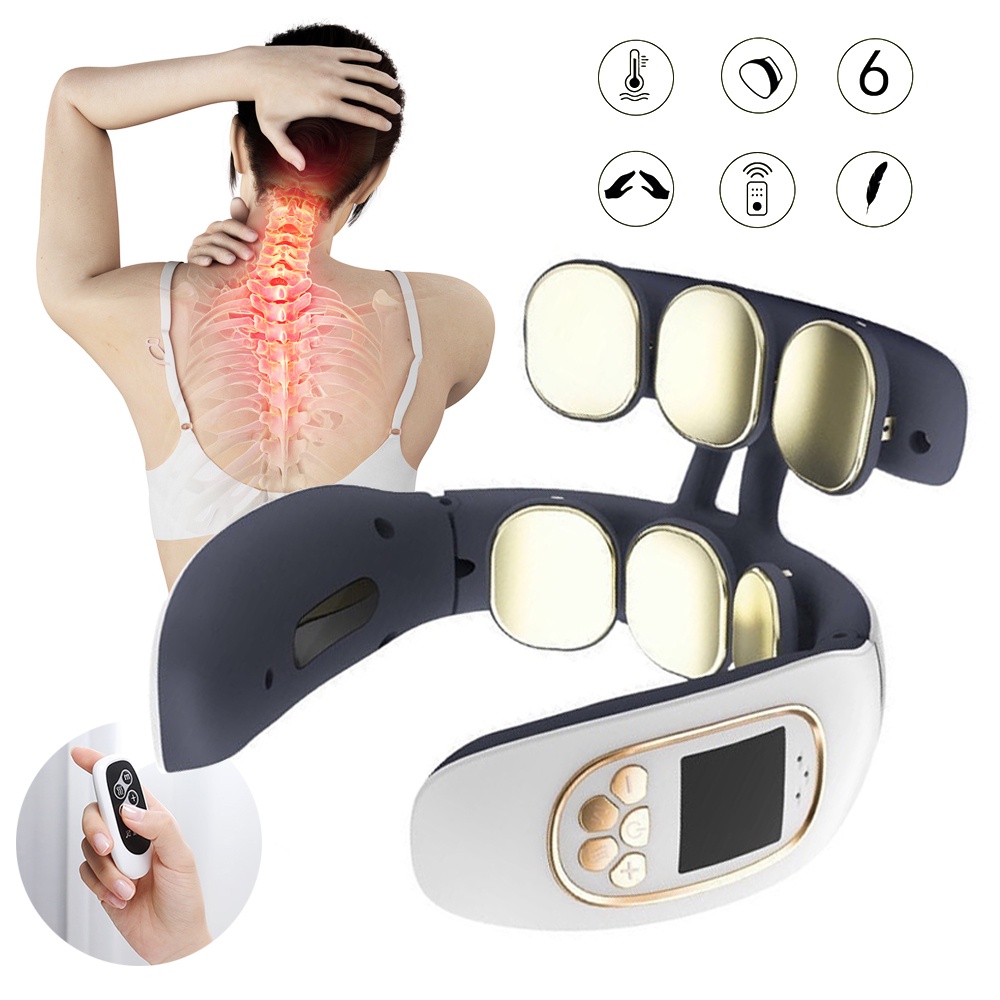 6 Heads Smart Neck And Back Pulse Massager Tens Electric Heat Cervical