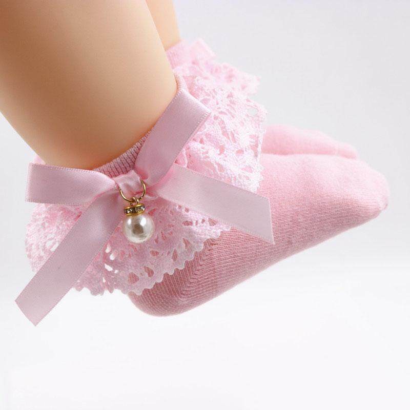 Pearl Lace Baby Socks Lovely Bow Princess Toddler Kids Socks 2-4 Years ...