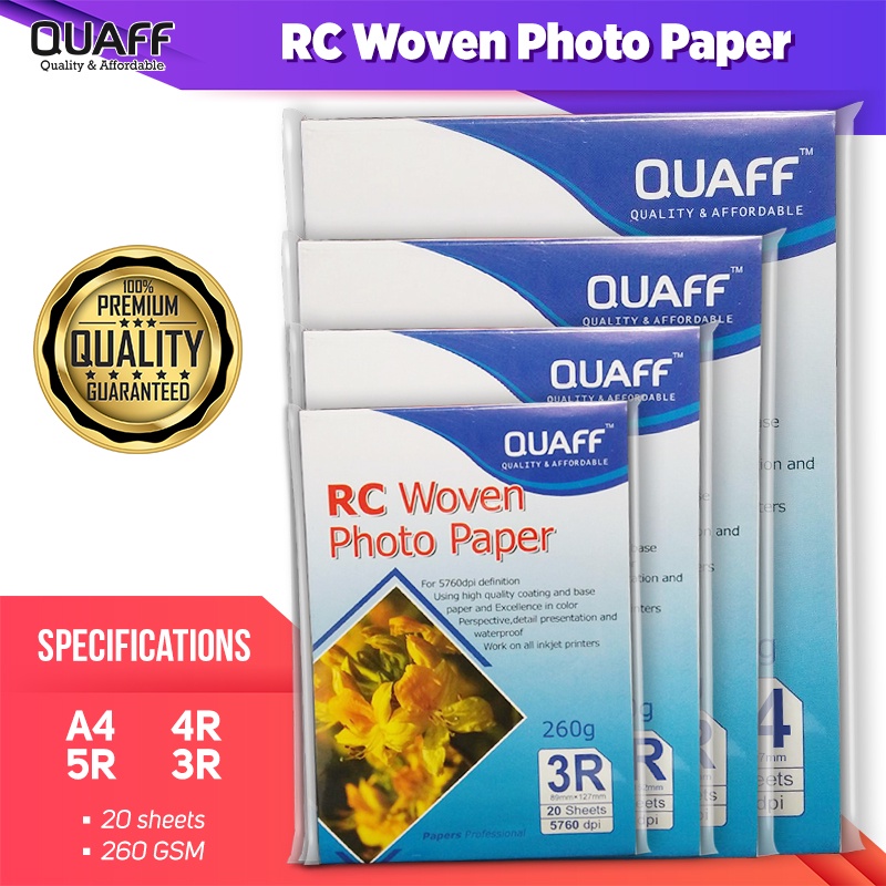 QUAFF RC Woven Photo Paper 3R | 4R | 5R | A4 Size 260gsm Resin Coated ...