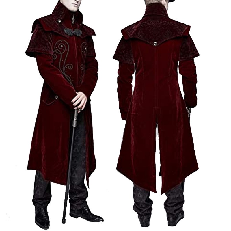 Men's Medieval Steampunk Castle Vampire Devil Red Coat Cosplay Costume ...
