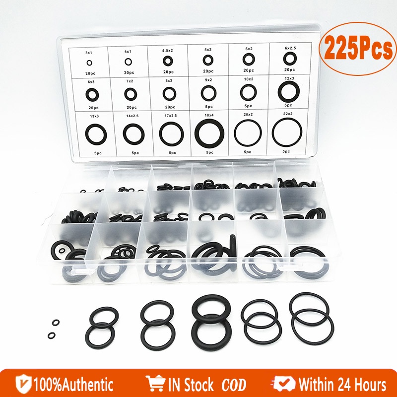 225Pcs Rubber O Ring Assortment Kits 18 Sizes Sealing Gasket Resist Oil ...