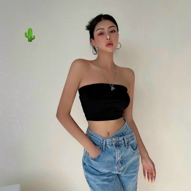 Basic body-hugging strapless top, crop top tube top | Shopee Philippines
