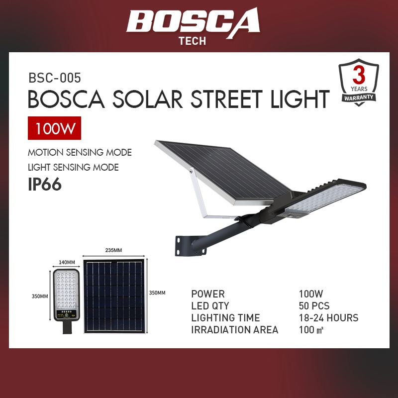 BOSCA 100W Outdoor Solar Street LED Light with Remote Control IP66 ...