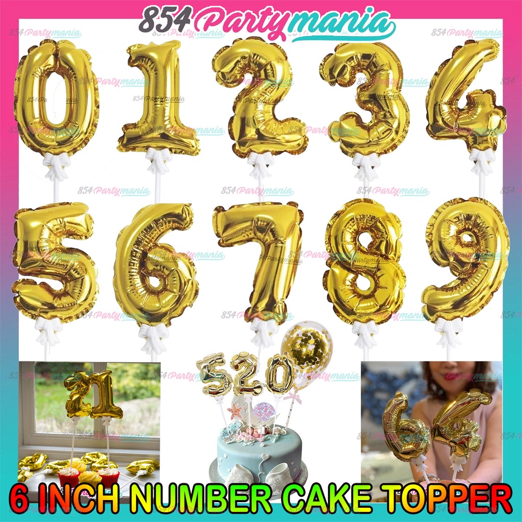 6 inch Self inflating balloon Number Foil Balloon Gold With Balloon ...