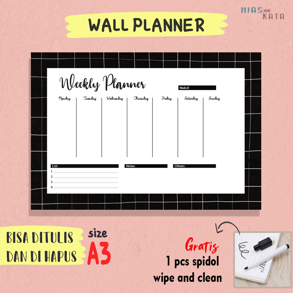 Weekly schedule /weekly planner / planner board black minimalist uk A3 ...