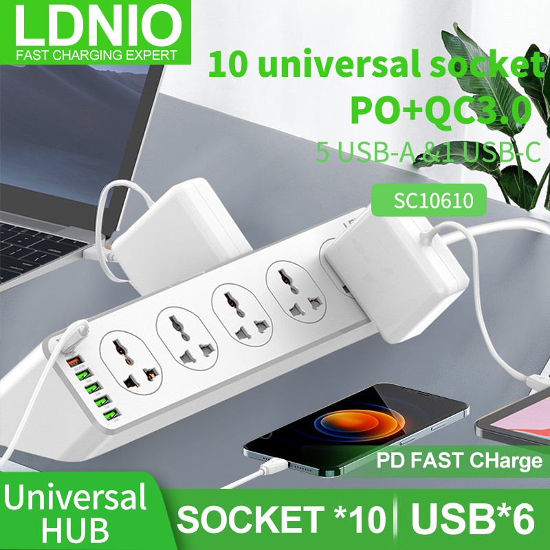10-hole power socket with universal AC USB fast charger hub and multi ...