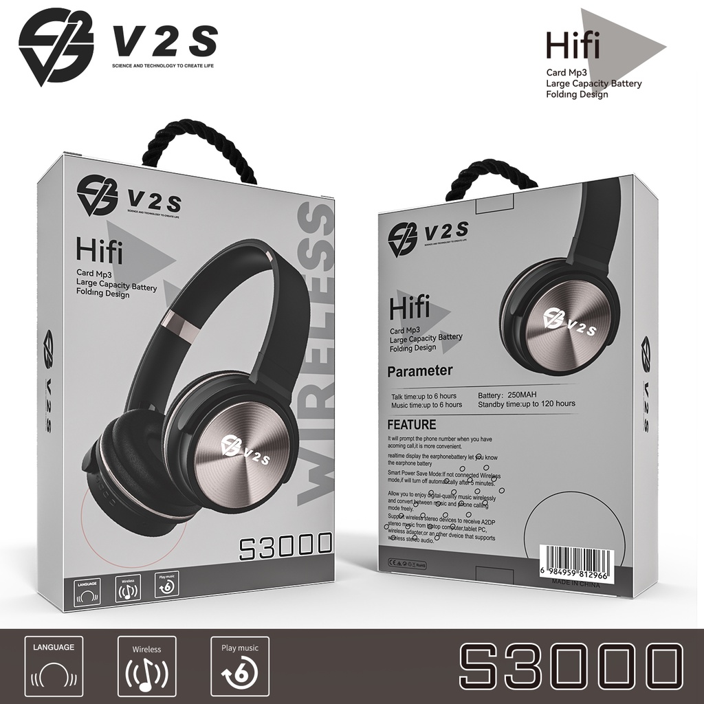 V2S S3000 Rechargeable Wireless Bluetooth Folding Headphone | Shopee ...