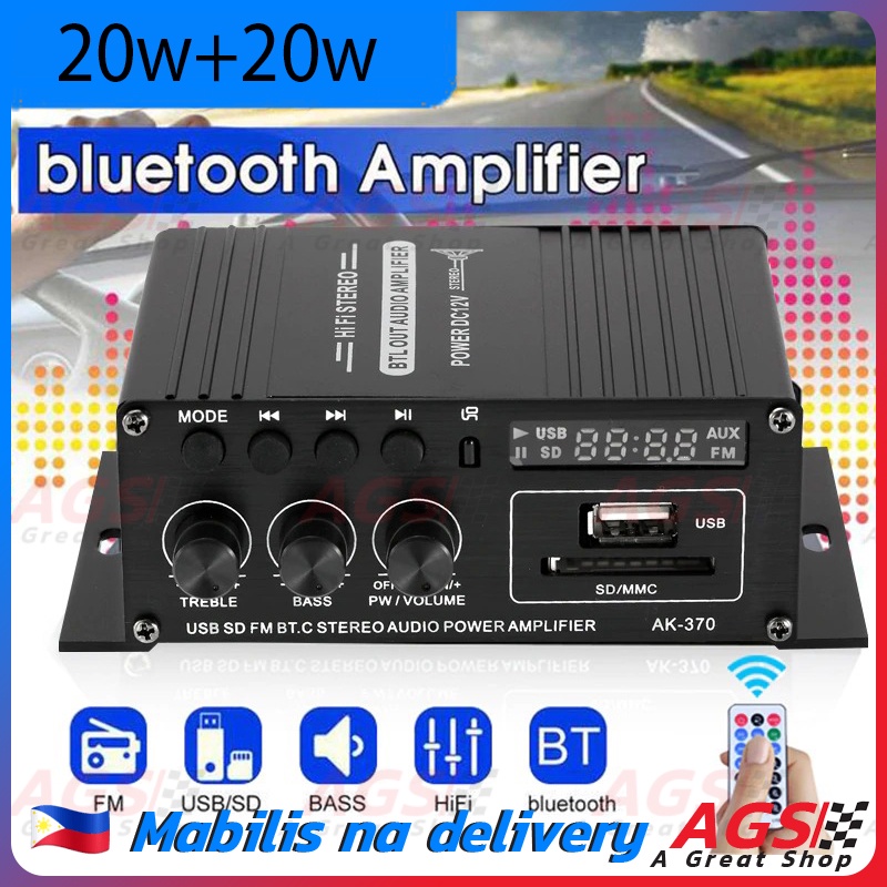 AK370 Dual Channel Bluetooth Hi-Fi Power Amplifier Home Car Audio Class ...