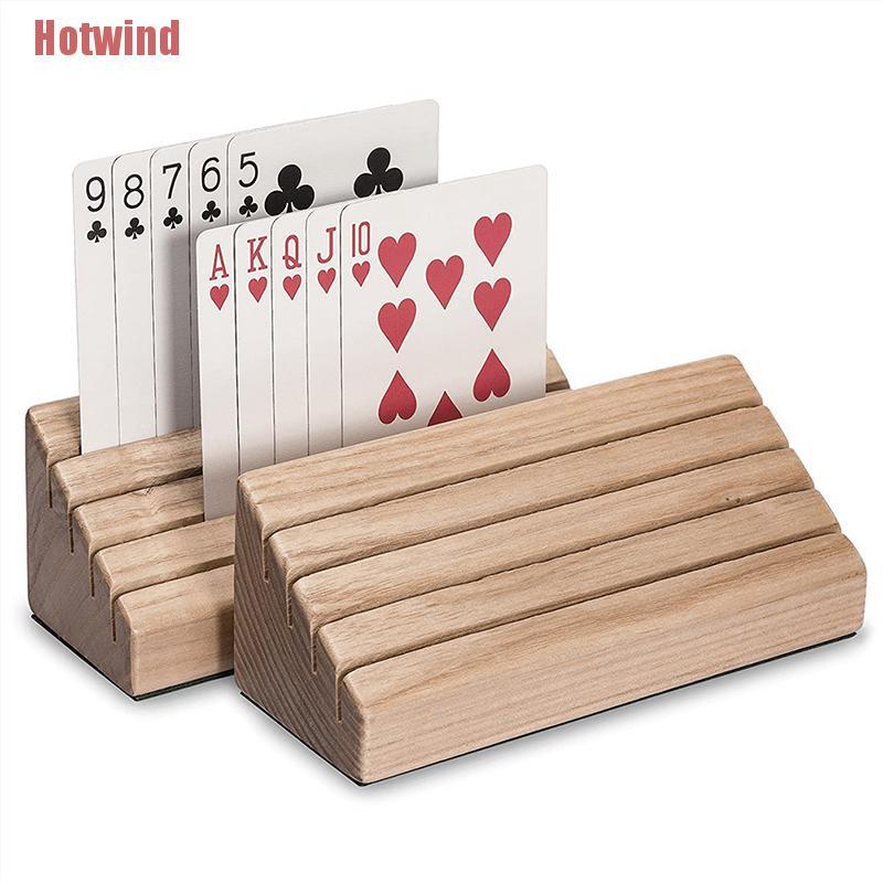 HW Playing Card Holder Solid Wood Wooden Poker Party Playing ...