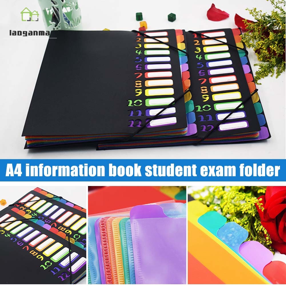 A4 12 Pages File Folders Rainbow Document Holder Organizer with Slash ...
