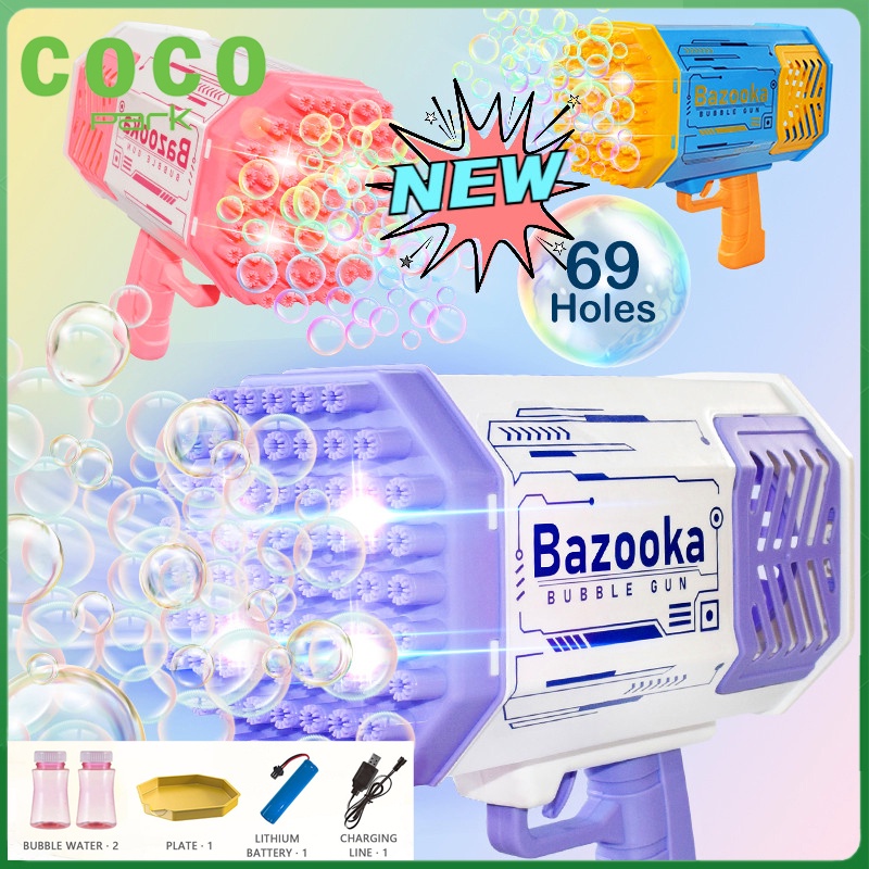 Electric Bubble Machine 69 Holes Bubble Gun Charging Automatic Rocket ...
