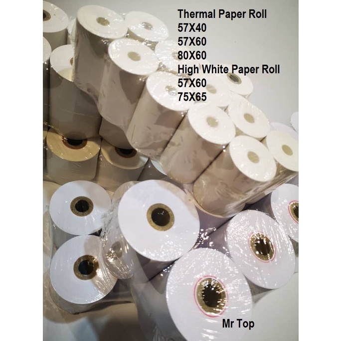 57x60 Cashier Roll / Thermal Receipt Paper With Core (10 Rolls ...